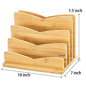 TOPZEA Mail Organizer Countertop, Bamboo Desk File Organizer Desktop File Holder 4 Slots Vertical Mail Sorter Holder file Rack Stand Letter Sorter Wood Desk Organizer for Envelope Document File Folder