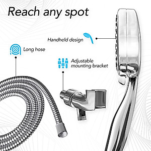 Handheld Shower Head with Hose, Detachable Shower Head With 5 Powerful Spray Settings for Low Water Pressure, Removable Flow Restrictor