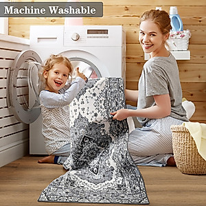 Noahas Grey 6x9 Area Rugs for Living Room, Vintage Machine Washable Rug,Low Pile Print Large Living Room Rug