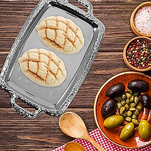 Cabilock Elegant Rectangular Silver Tray Mirrored Tray for Whiskey Decanter Candlesticks Vanity Perfume Tray and Snack Bread Breakfast Fruit Serving Tray Dish