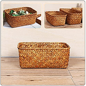 PATKAW Closet Organizers Seagrass Storage Baskets Water Hyacinth Storage Baskets Straw Seaweed Basket Handwoven Rattan Storage Basket Clothes Items Rectangular L Rattan Basket