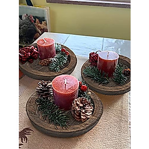 Vixdonos Rustic Wooden Tray Farmhouse Decorative Plate Round Pillar Candle Holder Tray for Table Centerpiece