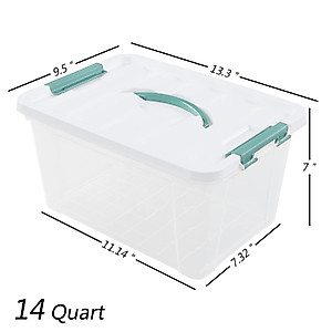 Pekky 14 Quart Plastic Lidded Storage Bins, Clear Storage Box with Handle, Set of 8