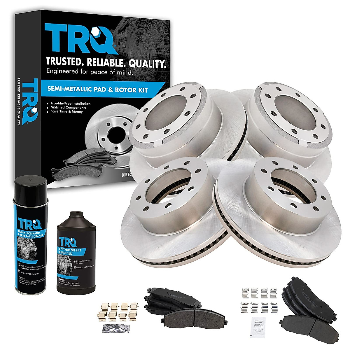 TRQ Front and Rear Brake Pad & Rotor Kit Brake Chemical Kit Brake Pads Brake Rotor Semi-Metallic Compatible with 2013-2021 Ford F-250 Super Duty F-350 Super Duty