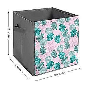 Tropical Leaves Monstera Collapsible Storage Bins Cubes Organizer Trendy Fabric Storage Boxes Inserts Cube Drawers 11 Inch