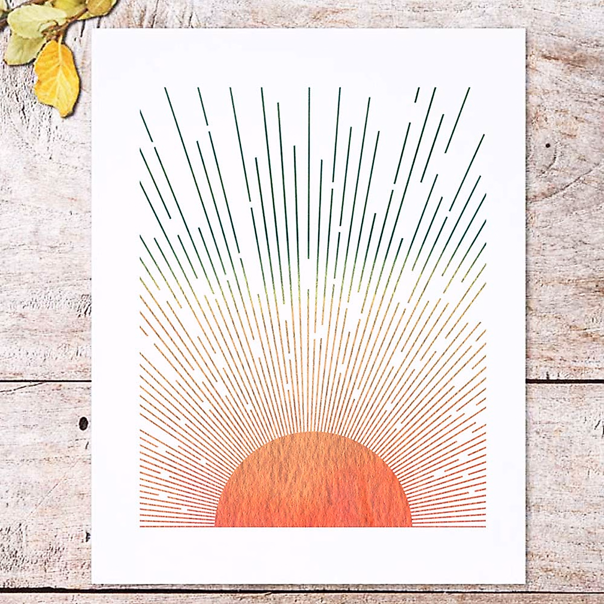 Sun Watercolor Art Print, Mid Century Modern Art, Abstract Sun Rays, Red and Green, Wall Picture, Living Room Wall Decor, 8x10 inch No Frame