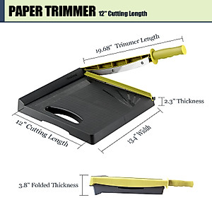 12" Cut Length Guillotine Paper Trimmer, 16 Sheets Capacity Paper Cutter for Paper Photo Card Stock,Handhold Folding Gridded Photo Cutter