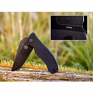 Off-Grid Knives - Rhino V2 with 154CM Steel, Textured G10, Tumbled Black Finish, Large Folding EDC Knife, Ceramic Ball Bearings, HRC 61, Deep Pocket Carry (Blackout)