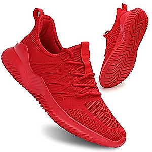 Mens Running Shoes Casual Light Comfort Casual Sport Mesh Walking Sneakers Work Gym Slip on Tennis Zapatos para Hombre Red