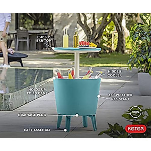 AYOGU1 Cool Bar Plastic Outdoor Ice Cooler Table Garden Furniture - Cream Blue