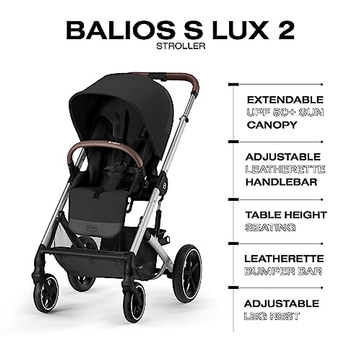 Cybex Balios S Lux Toddler and Baby Stroller with Reversible Seat, Unique One-Pull Harness, and Multiple Recline - Travel System Ready, with One Hand Fold, Silver Frame/Moon Black Seat