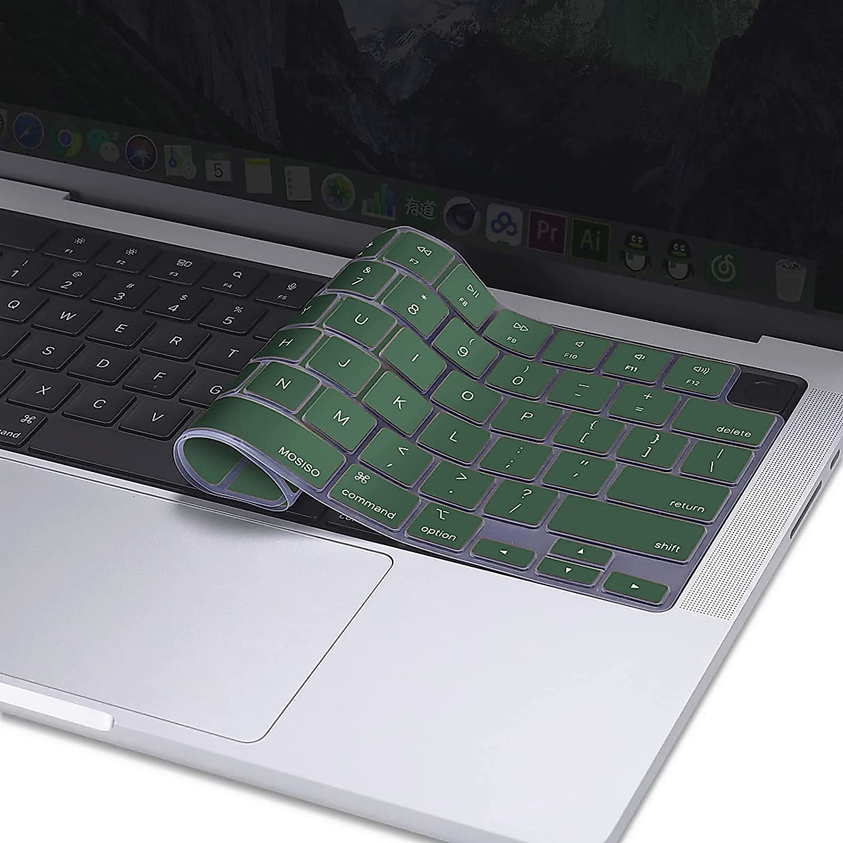 MOSISO Keyboard Cover Skin Compatible with MacBook Air 15 inch M3 A3114 M2 A2941/Air 13.6 A3113 A2681/Pro 14/16 M4 M3 M2 M1, Peacock Green