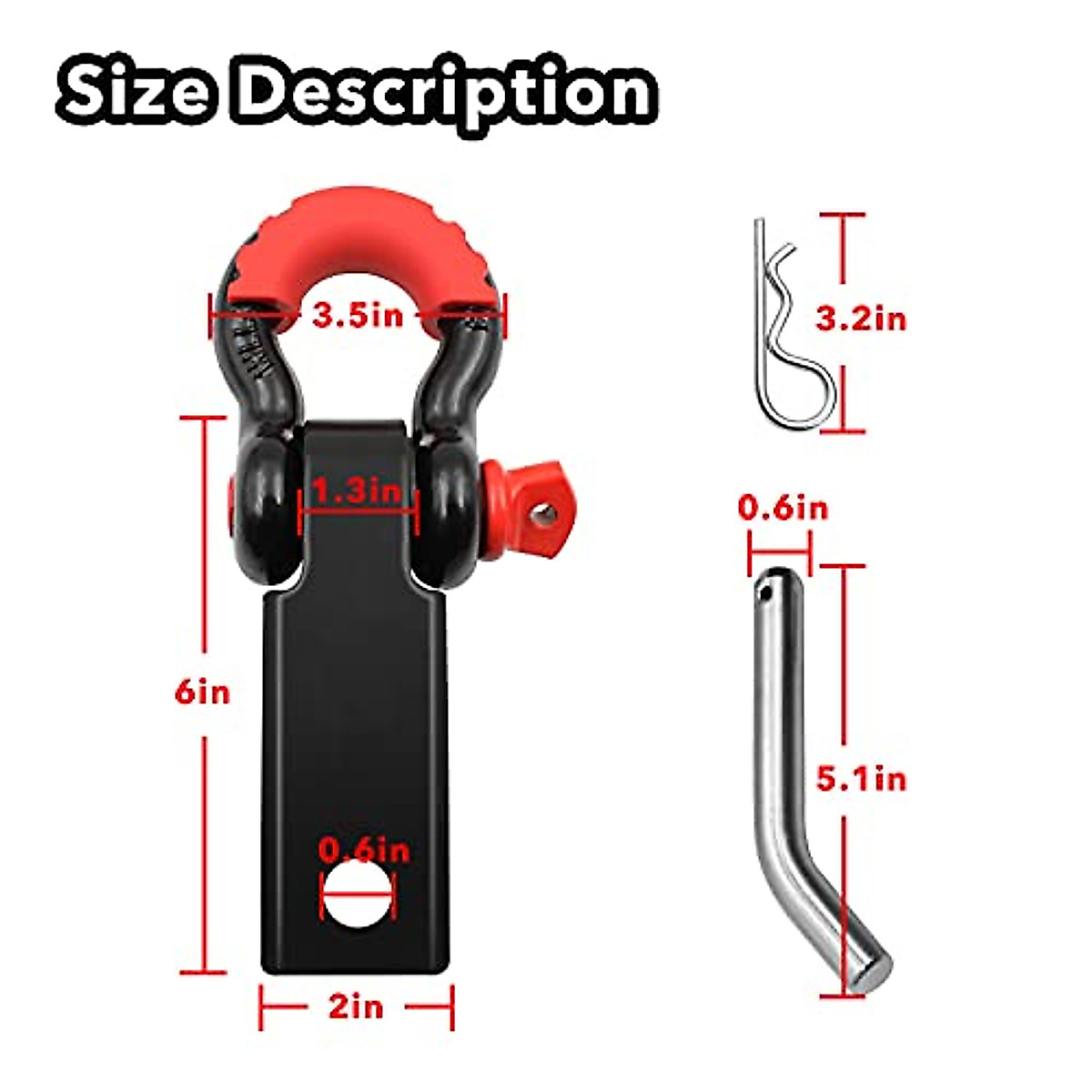 Shackle Hitch Receiver, 2 inch 42000 Lbs Maximum Break Strength, Solid with 3/4'' D Ring, Heavy Duty Towing Hitch Receivers, Never Rust, Best Towing Accessories for Vehicle Recovery Off-Road