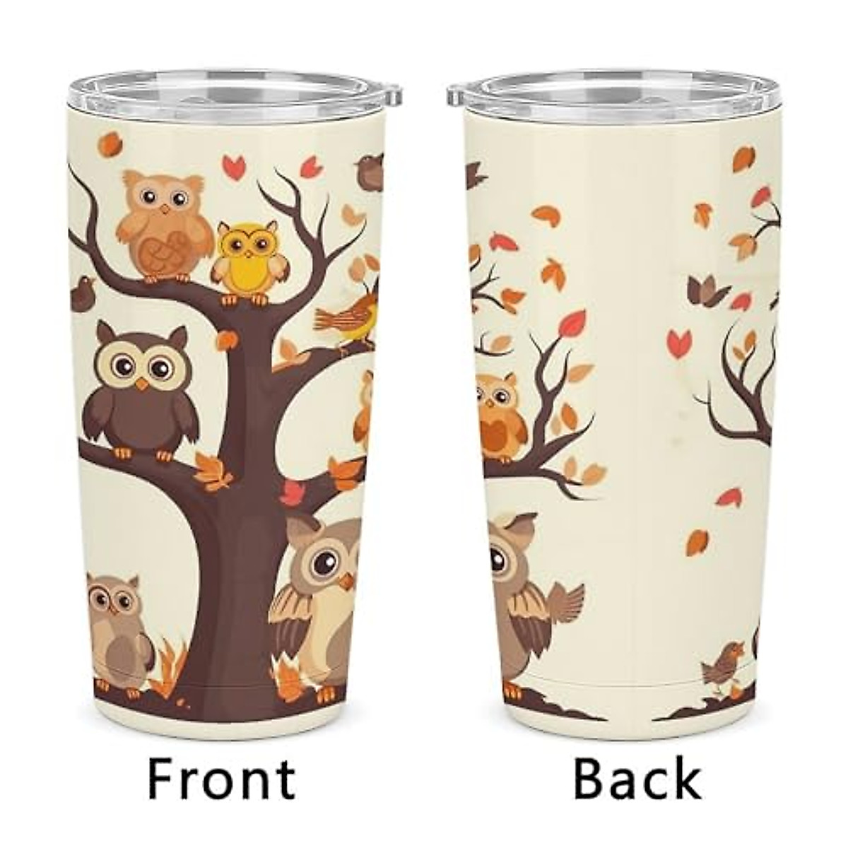 ZXDSKGYN 20 Oz Tumbler With Straw Leak Proof Thermos Cup, Cartoon Family Owls On The Brown Tree Stainless Steel Insulated Travel Coffee Mug Fit for Car Cup Holder