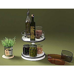 Yesland 2-Tier Lazy Susan Turntable with Large Bin and 3 Dividers, 11.25'' Height Adjustable Cabinet and Spice Rack Organizer with Removable Clear Storage Bins for Kitchen Pantry Snack Fruit Makeup