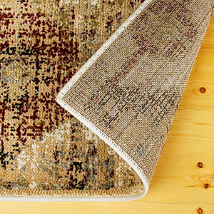 Superior Arabella Collection Area, 8mm Pile Height with Jute Backing Vintage Distressed Medallion Pattern, Fashionable and Affordable Woven Rugs, 8' x 10', Gold