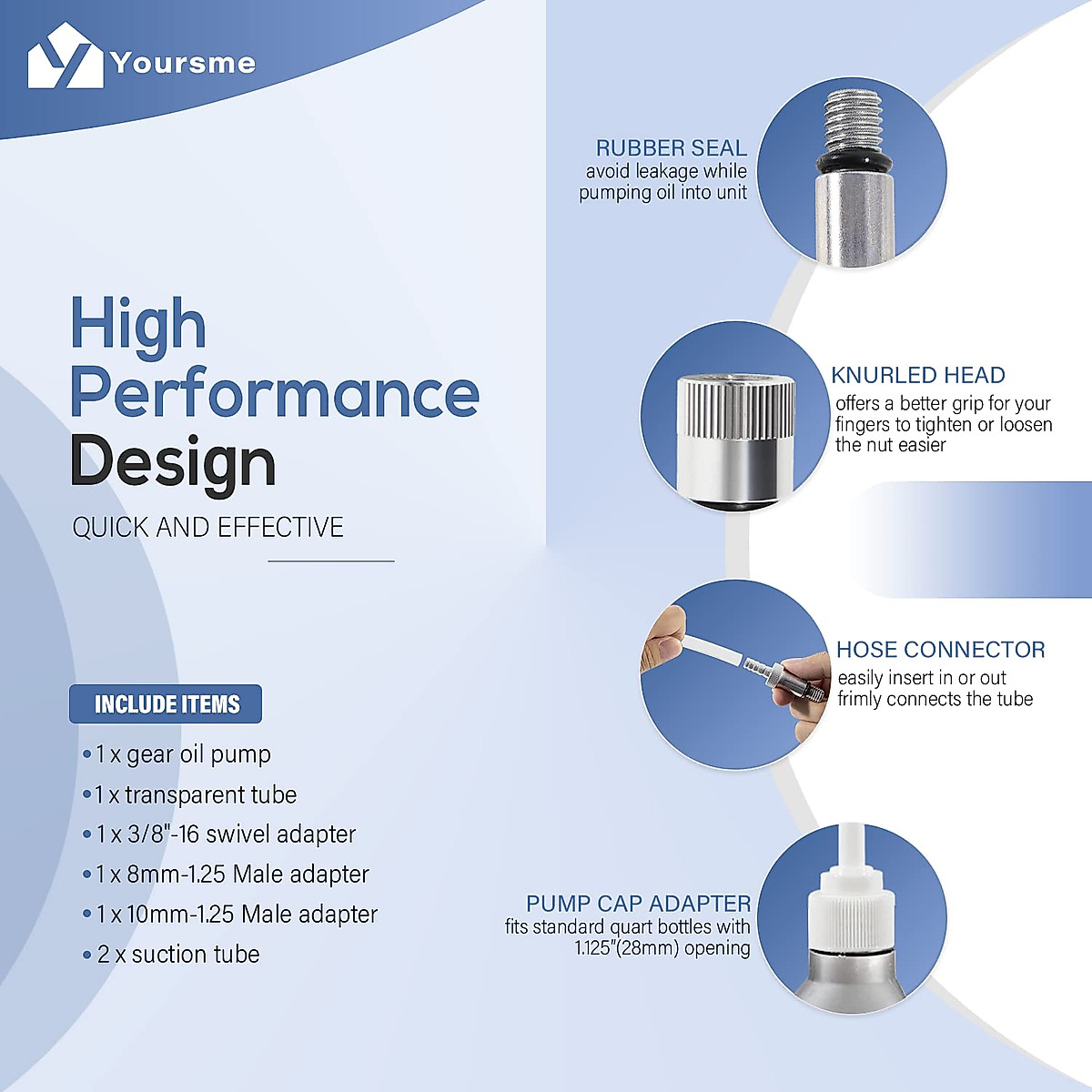 Upgrade Lower Unit Gear Oil Pump for Standard Quart Bottles, Come with 3/8in 8mm 10mm Metal Adapters, Fit All Mercury and Mariner Outboards
