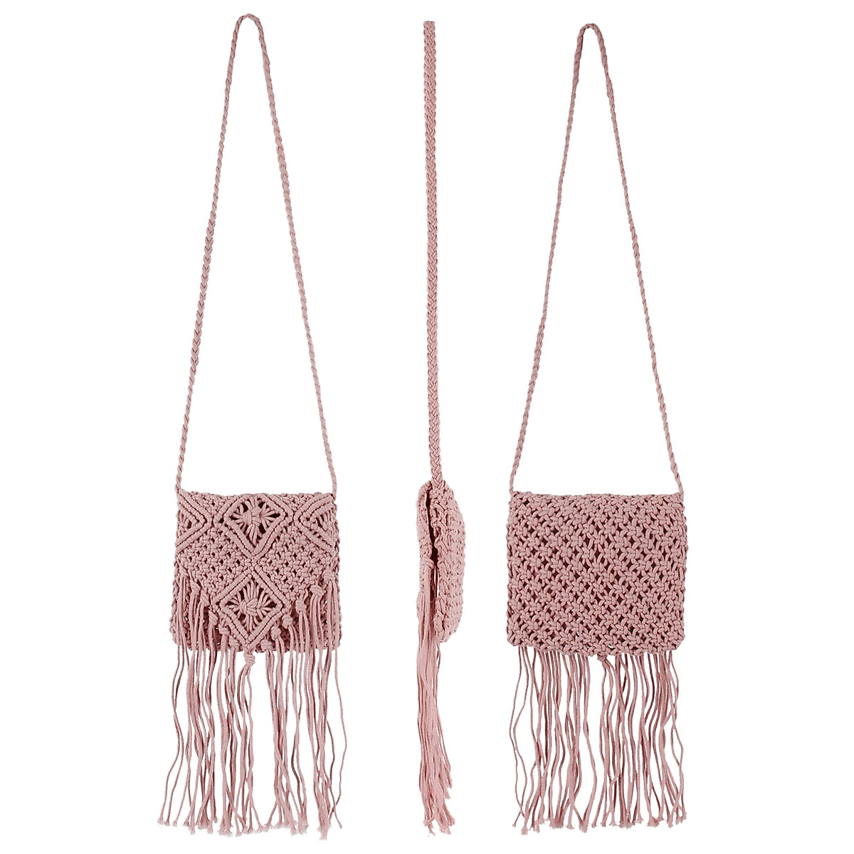 Meyaus Women Mini Fringed Cotton Crochet Cross-body Bag Bohemian Shoulder Bag Purse
