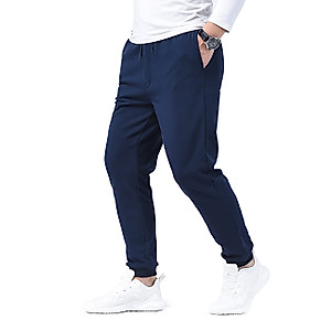 Zoulee Classic Drawstring-Waist Zipper Logo Jogger Pants with Zipper Fly Navy Blue 2XL