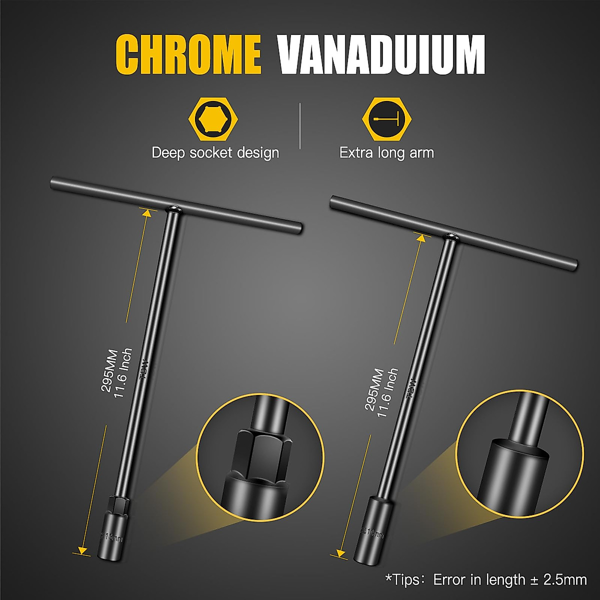pgroup T - Handle Metric Socket Wrench Set 6- Point（6mm, 8mm, 10mm, 11mm, 12mm, 13mm, 14mm ） Cr-V Steel Hex Socket for Motorcycle Bicycle Repair (7Pack)