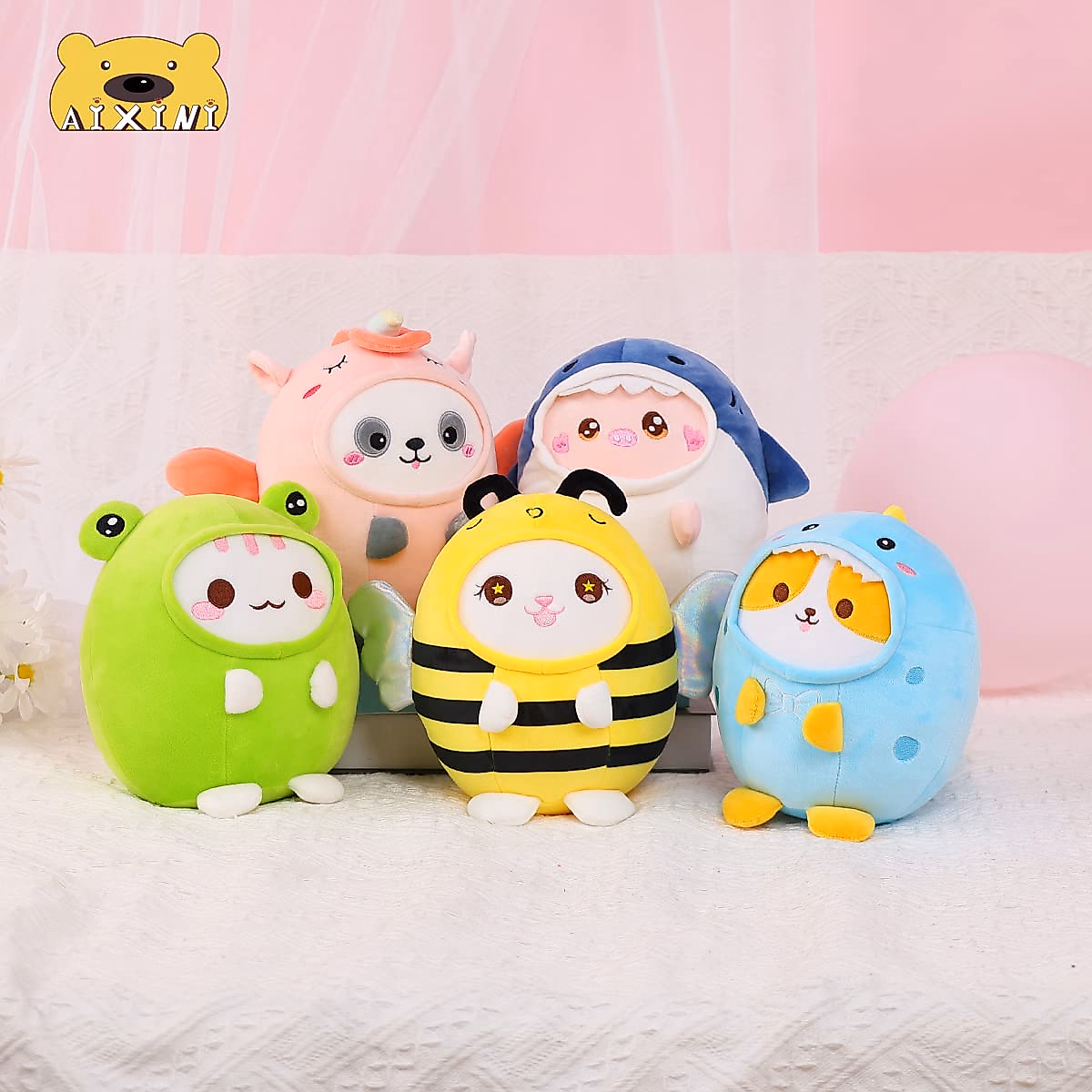 AIXINI Cute Corgi Dinosaur Plush Pillow 8" Shiba Inu Dino Stuffed Animal, Soft Kawaii Corgi Plushie with Blue Dinosaur Outfit Costume Gift for Kids