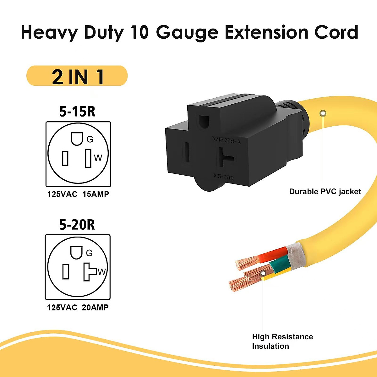 [240V to 120V] NEMA 14-50P to 5-15R/5-20R T-Blade Adapter 10AWG STW Copper Wires RV Generator Power Cord Adapter 50 Amp to 20 Amp