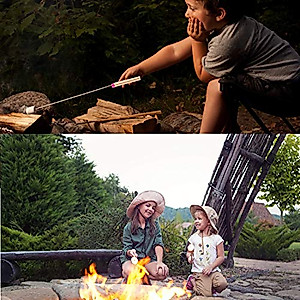 Suelasi Marshmallow Roasting Sticks 8 Pack Extendable 32 Inch Telescoping Marshmallow Skewers & Hot Dog Forks with Wooden Handle Storage Bag for Campfire BBQ Backyard Fire Pit