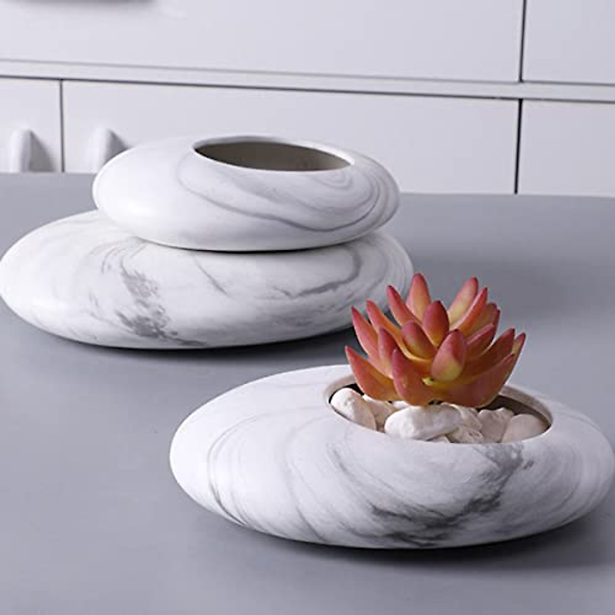 HANABASS Decorative Planters Vase Pebble Oval Desktop Container Home Pot Ceramic Ikebana Balcony Mini Indoor Flower Center Modern Holder Bonsai Outdoor Cactus for Style and Plant Garden