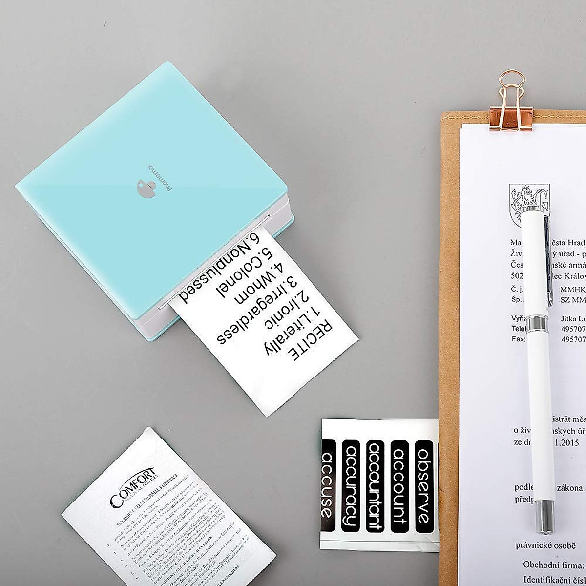 Phomemo M02 Pocket Printer- Mini Bluetooth Thermal Printer with 3 Rolls White Sticker Paper, Compatible with iOS + Android for Learning Assistance, Study Notes, Journal, Fun, Work