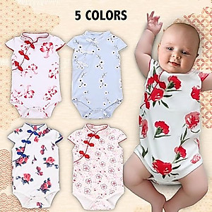 FANCYKIDS Baby Girls Newborn Infant Cheongsam Chinese New Years Outfit Romper Top Clothes Qipao Bodysuit (0 to 6 Months, Red Floral)