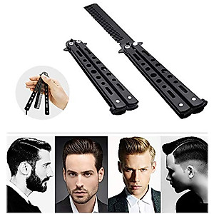 Stainless Steel Beard Comb Men's Hair, Beard and Mustache Styling Comb Steel Practice Training Butterfly Comb (Black)