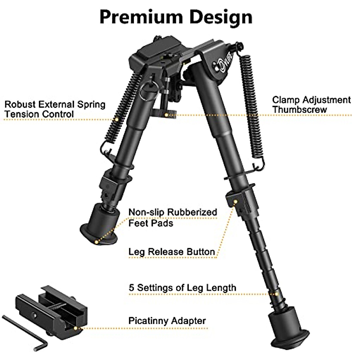 CVLIFE 6-9 Inches Picatinny Bipod Adjustable Spring Return with Picatinny Adapter