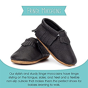 Zutano Unisex Baby Leather Moccasins, Slip Resistant, Soft-Sole Stay On Baby Shoes, Black, 18M