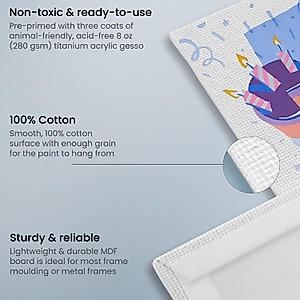 ARTEZA Canvas Boards for Painting, 12 x 12 Inches, Pack of 14, Blank White Square Canvas Panels for Acrylic, Oil and Gouache Painting