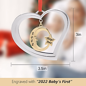 Holiday Jingle Baby First Christmas Ornament 2022 – 1st Christmas Baby Ornament 2022 – Gold Moon and Nickel-Plated Heart My First Christmas 2022 Baby Keepsake