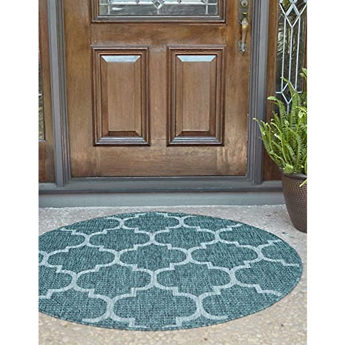 Unique Loom Outdoor Trellis Collection Area Rug - Trellis (Round 10' 8" x 10' 8", Teal/ Gray)