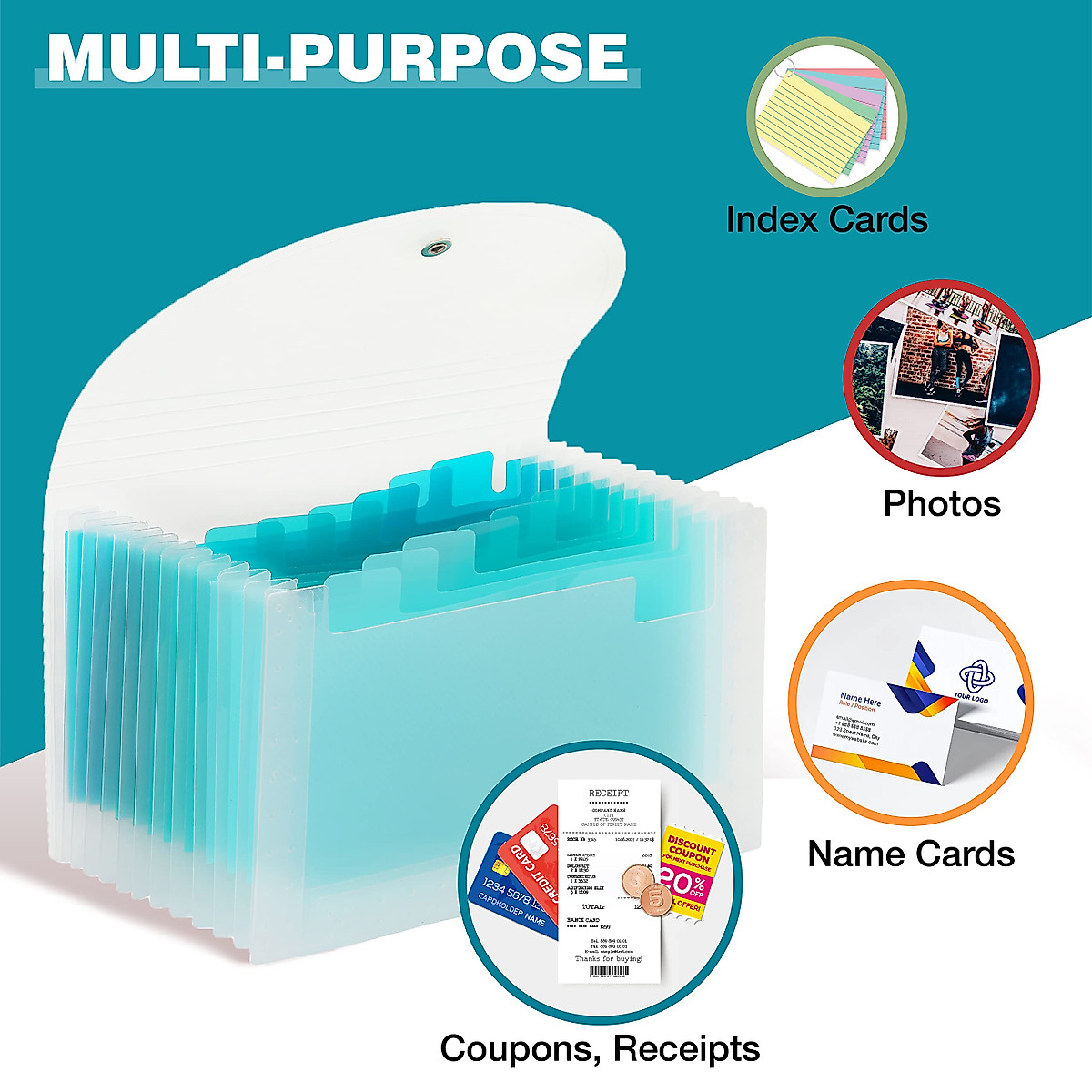 H4D Receipt Coupon Holder Organizer for Purse, Small Expanding File Folder Mini Accordion Folder, 13 Pockets Expandable Wallet for Coupon Receipt Bill Ticket Card Storage, 7x4.5 Inches (Teal)