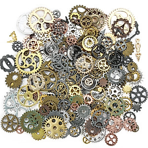 BigOtters 200 Gram Antique Steampunk Gear,Mix Steampunk Wheel Alloy Gear Pendants Charms for Crafting Jewelry Making