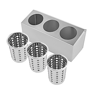TFCFL Flatware Cylinder Holder,Commercial 3-Hole Stainless Steel Cylinder Flatware Silverware Utensil Holder Organizer Caddy 15.16x6.1x6.3inch,Silver (3-Hole)