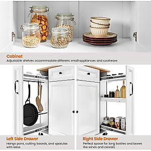 Topeakmart Kitchen Cart with Drop-Leaf Rubberwood Top, Rolling Kitchen Island with 2 Side Pull-Outs & 2 Drawers & Spice Rack, Kitchen Storage Cabinet on Wheels for Dinning Room, 52 Inch Width, White