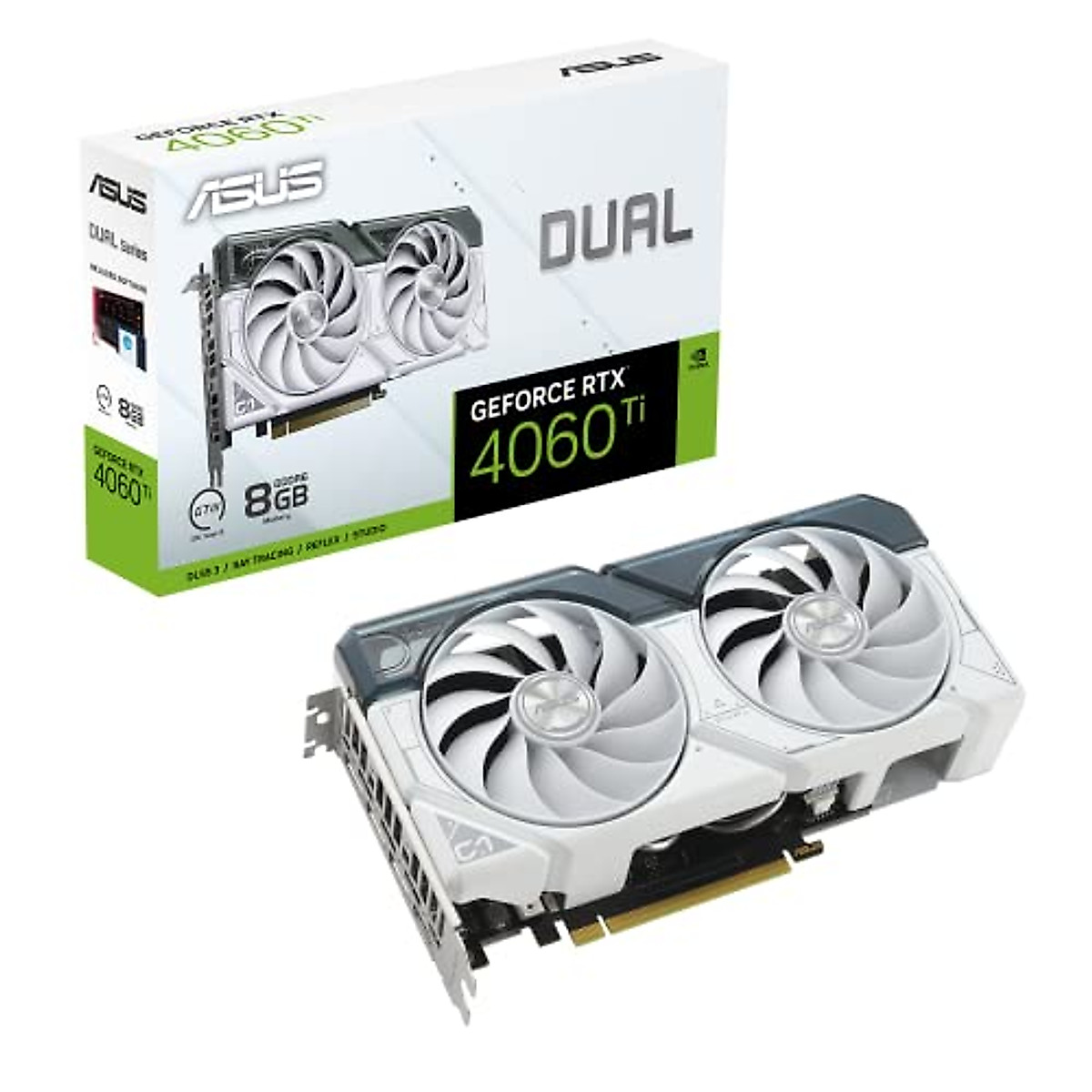 ASUS Dual GeForce RTX™ 4060 Ti White Edition 8GB GDDR6 (PCIe 4.0, 8GB GDDR6, DLSS 3, HDMI 2.1, DisplayPort 1.4a, Axial-tech Fan Design, 0dB Technology, and More)