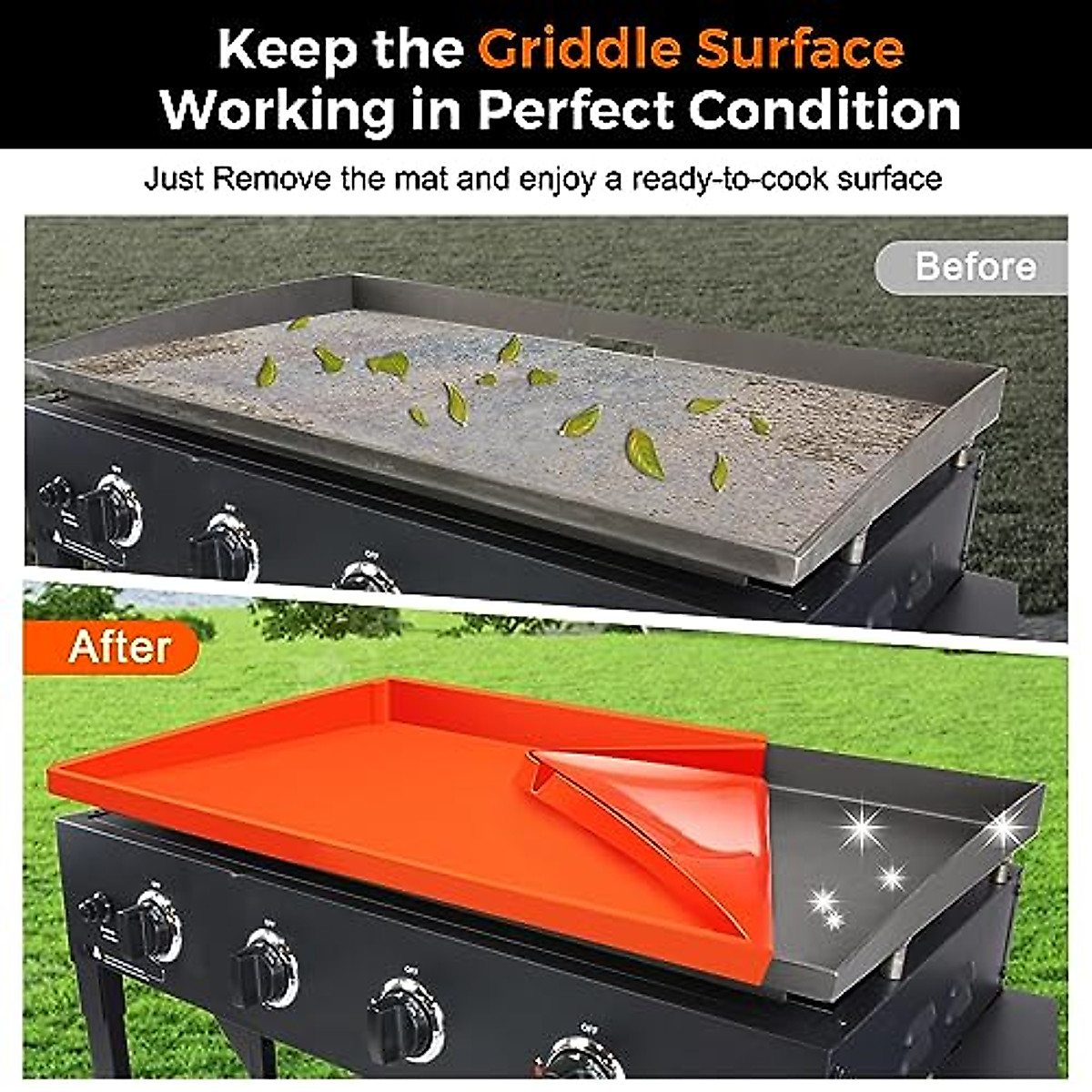 Vangostella 28 inch Griddle Mat Cover for Blackstone,Upgrade Full Edge Coverage-Heavy Duty -Food Grade Silicone Grill Cover, Cooking Surface Protective Mat Cover for Blackstone 28" Griddle ¡­