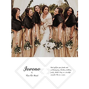 Jovono Women's Bride Wedding Faux Fur Shawl Wrap Bridal Fur Scarf Fur Wraps and Shawls for Women (Ivory)