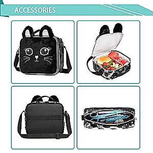 JSMNIAI Cute Cat Rolling Backpack for Girls Rolling Backpacks Set with Wheels Kids Luggage for Elementary Students with Lunch Box Travel Suitcase