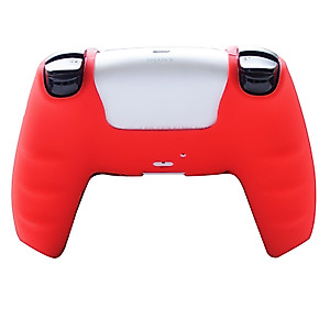 PS5 Controller Skin,Hikfly Silicone Cover for PS5 Controller Grips,Non-Slip Cover for PlayStation 5 Controller- 1 x Skin with 8 x Thumb Grip Caps(Red)
