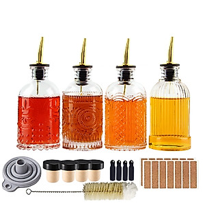 Shining Craft Coffee Syrup Dispenser Set 4 Packs 7 OZ Vinegar Dispenser Set with Metal Pour Spout Ideal for Coffee Syrups, Condiments, Oil Dispenser for Kitchen, Coffee bar, SC055 (4)