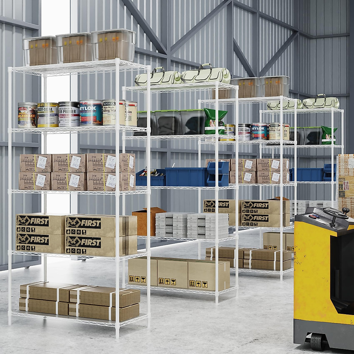 pouseayar 5 Tier Metal Garage Shelving Kitchen Shelves, 1750LBS NSF Heavy Duty Adjustable Shelving Units and Storage for Kitchen Garage Basement Commercial Shelving Garage Organization Storage White