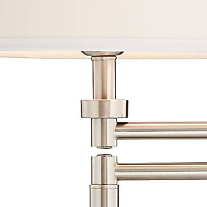 360 Lighting Camber Modern Desk Table Lamp Swing Arm with Hotel Style USB and AC Power Outlet in Base 29" Tall Brushed Nickel Linen Shade for Living Room Bedroom House Bedside Reading Home