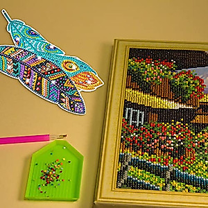 12 Pcs 5D Diamond Painting Bookmarks Crystal Feather Bookmark Acrylic Diamond Art Bookmarks Pendant Diamond Drawing Bookmarks Rhinestone Bookmarks for Adults Kids Home Office School Gift Supplies