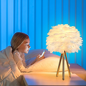 ZYLEIESENBAO Feather Lamp White Furry Tripod Table Lamp Children's Bedroom Deco Gift Princess Feather Desk Lamp 12'' Bedside Lights Night Lamp Girl's Bedroom Atmosphere Light